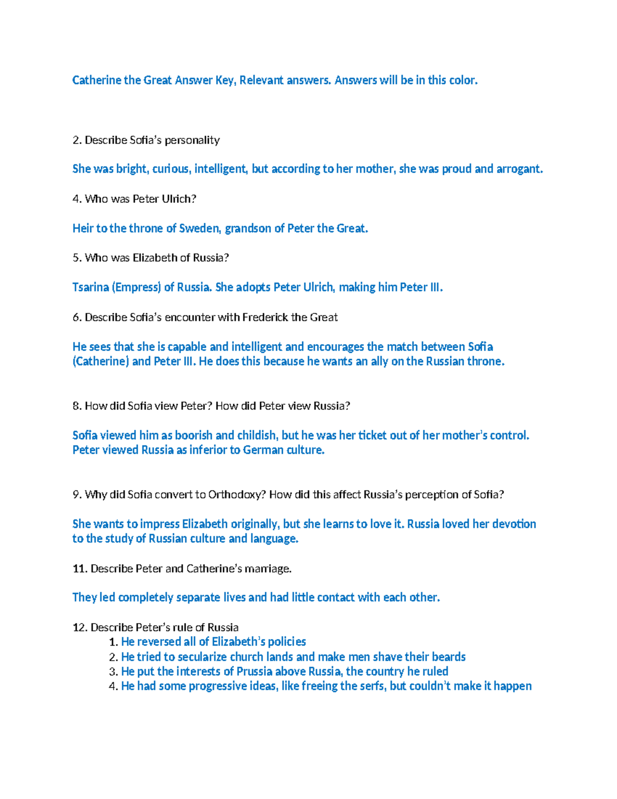 Catherine the Great (HIST 201) Answer Key: Key Insights & Analysis ...