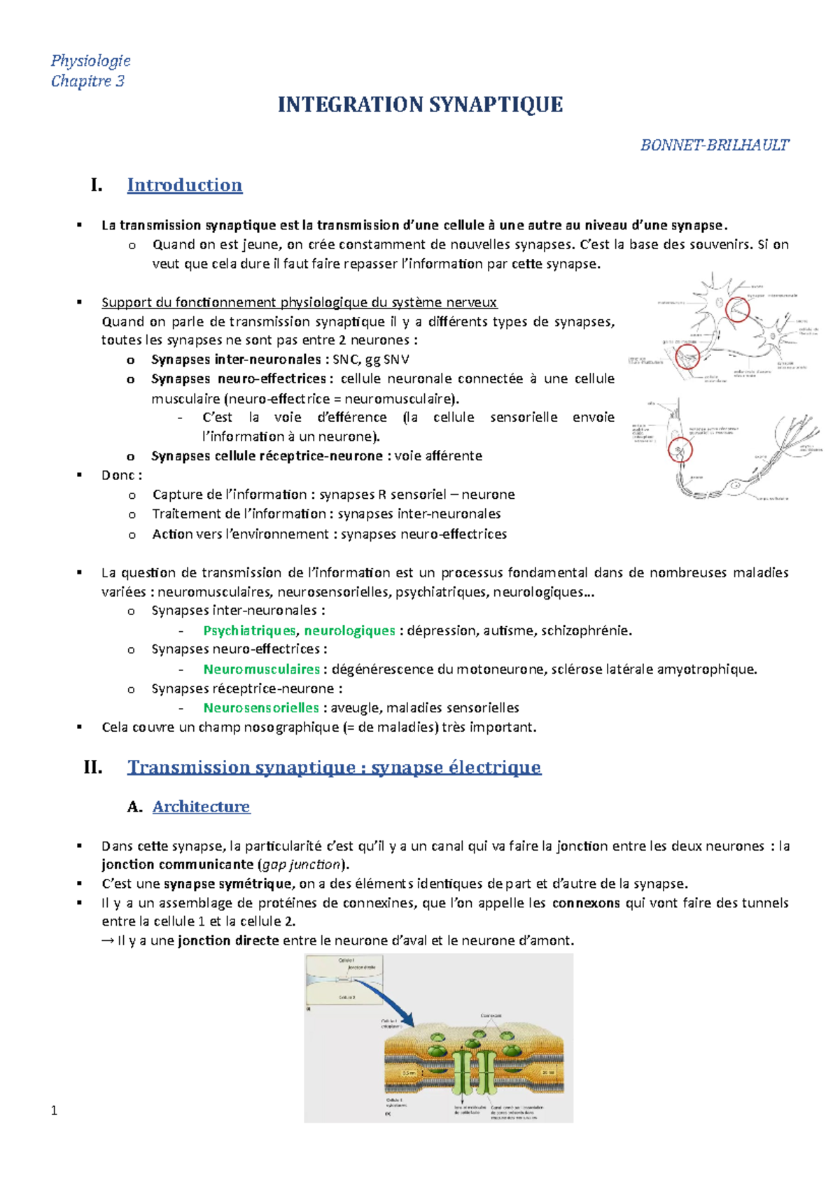 Cours 3. Intégration synaptique - Physiologie Chapitre 3 INTEGRATION ...