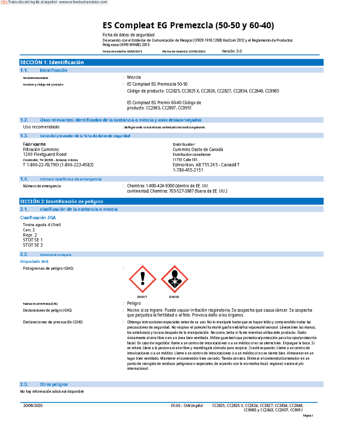 Ficha de Datos de Seguridad: ES Compleat EG Premix (50-50 & 60-40 ...