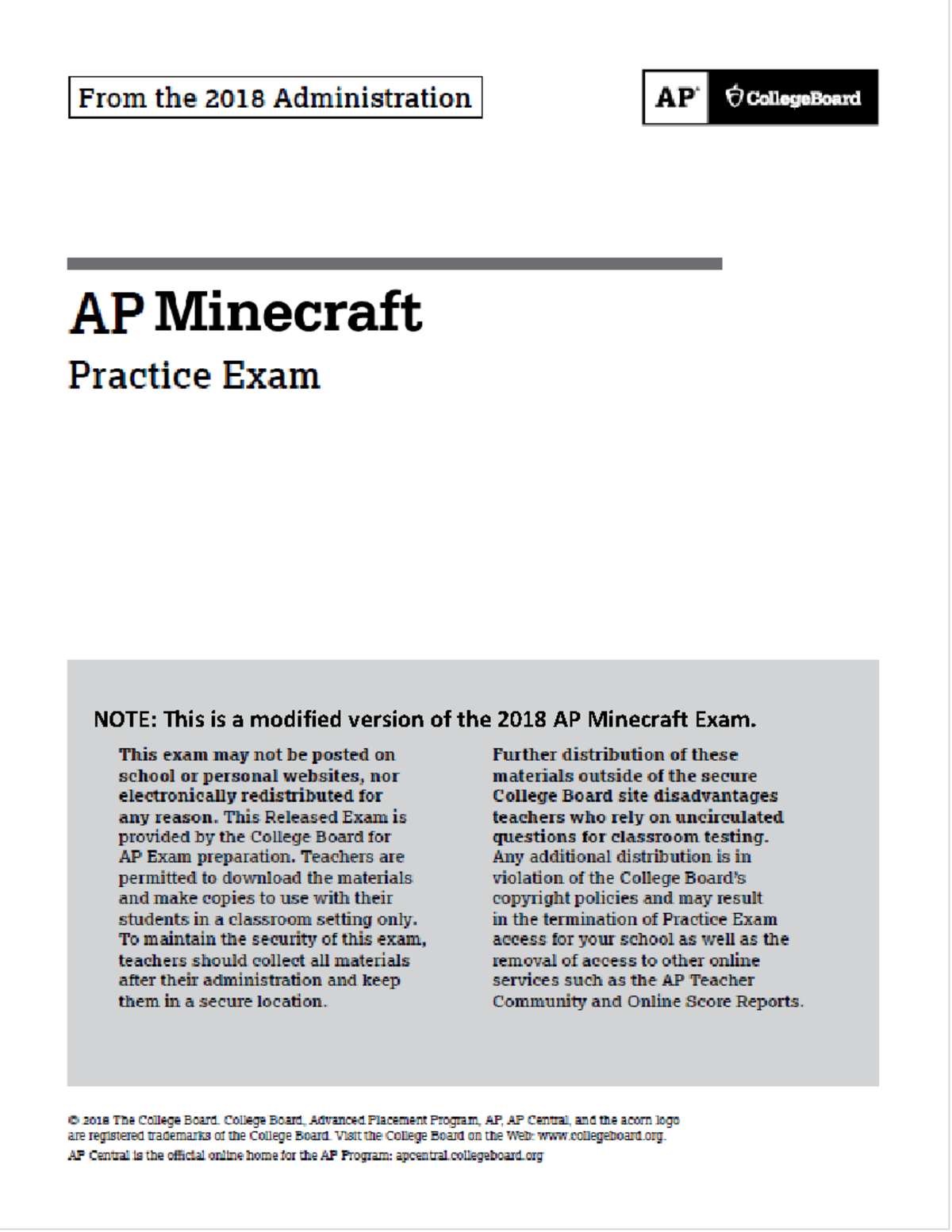 AP Minecraft Practice Exam: Key Concepts & Problem Solving - Studocu
