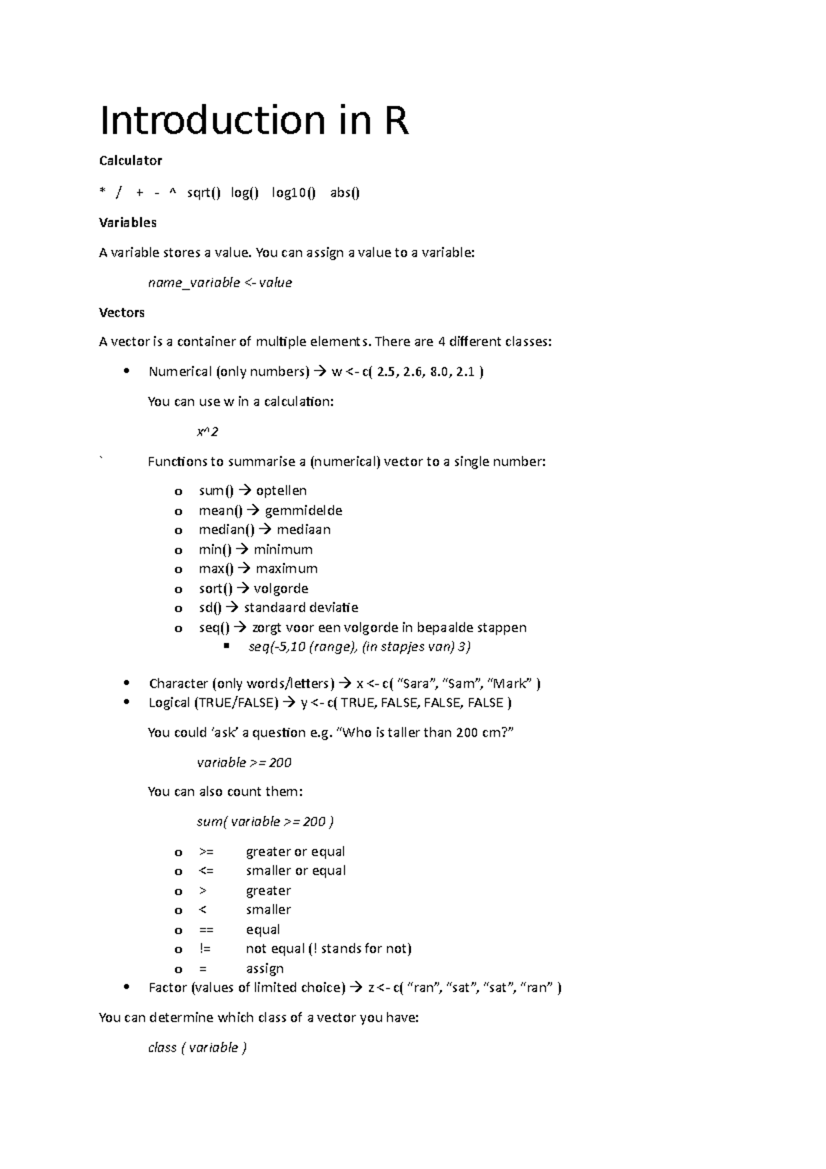 Introduction to R Programming: Basic Concepts and Operations - Studeersnel