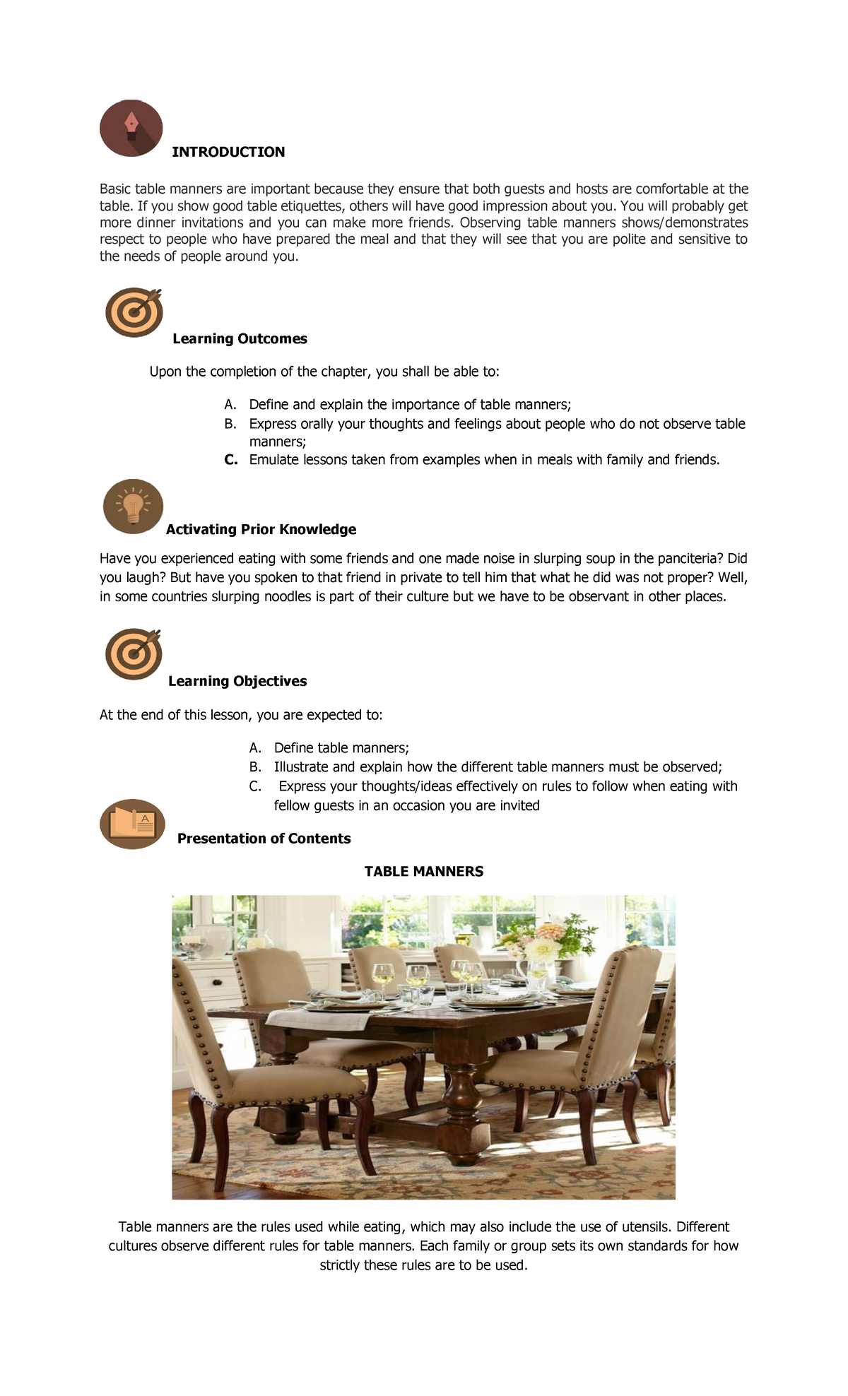 Note 5: Table Manners and Etiquette Guidelines - Studocu