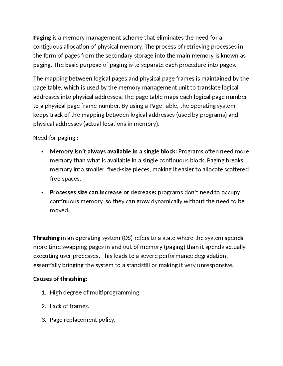 OS - Memory Management and Synchronization Notes - Studocu