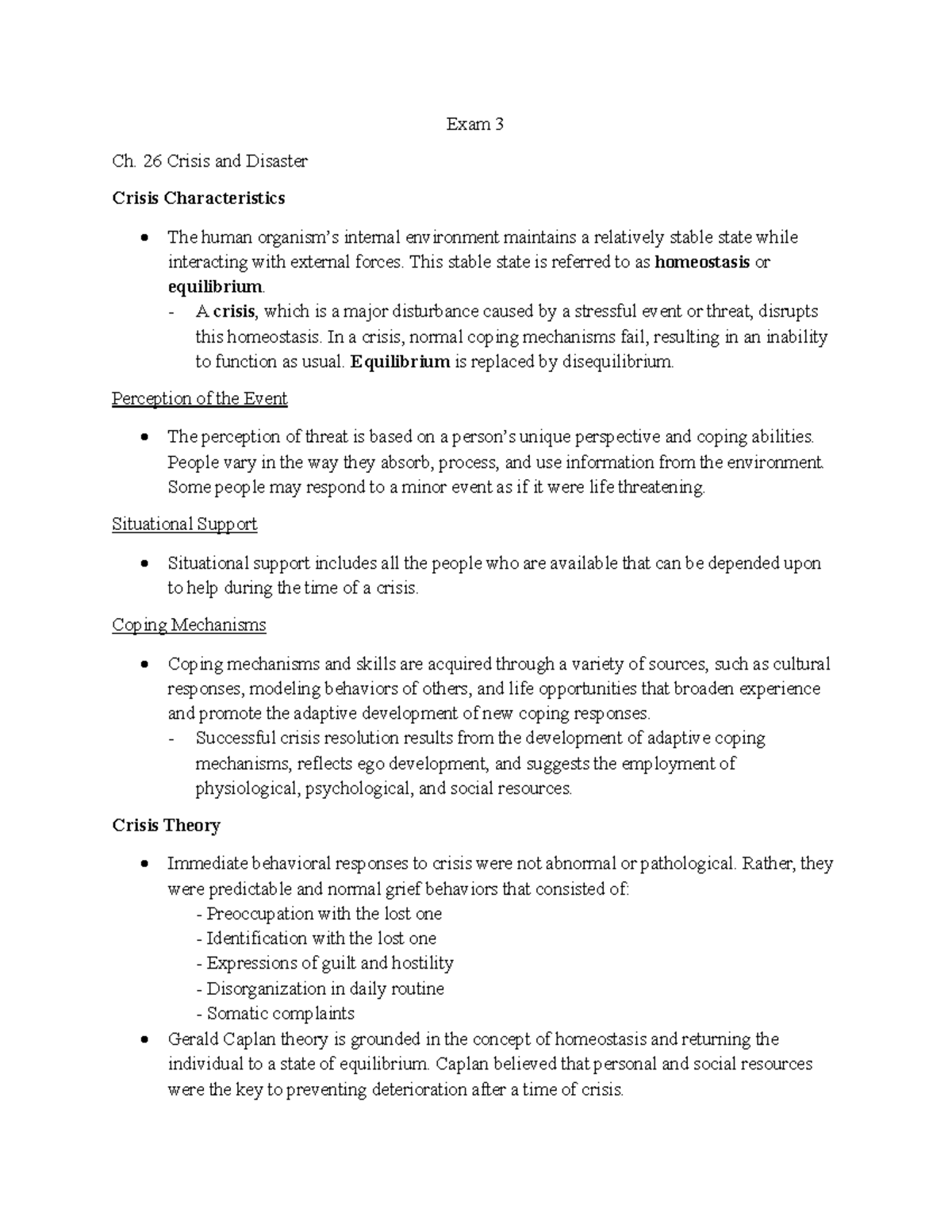 Ch. 26 MH - Crisis and Disaster Characteristics Exam Notes - Studocu