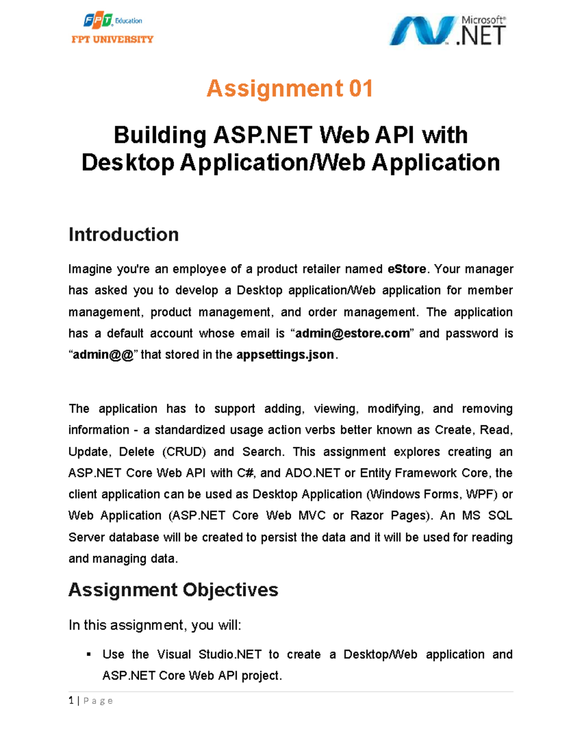 Assignment 01: Building ASP.NET Core Web API for eStore Management ...