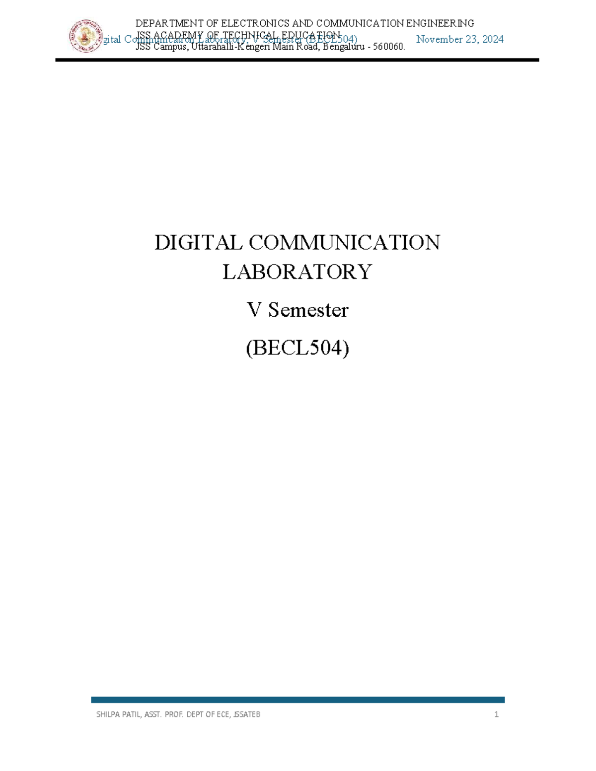 Digital Communication Lab Manual (BECL504) - V Semester - Studocu