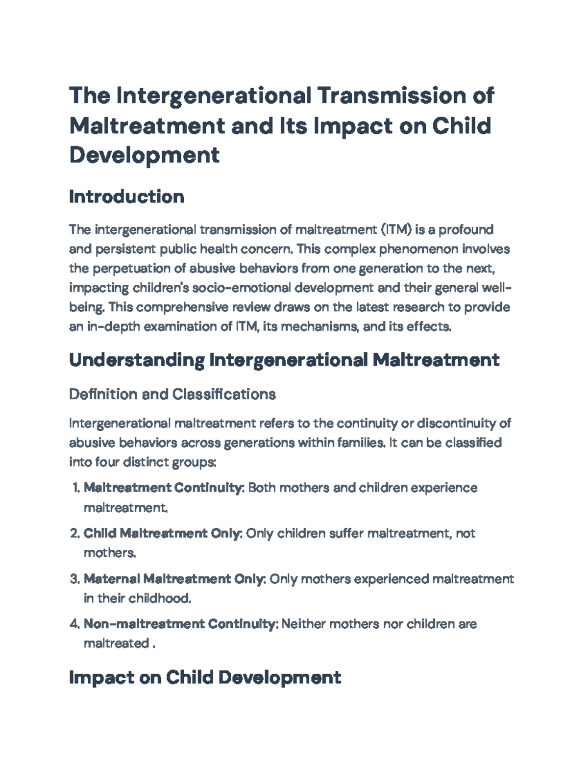 Intergenerational Transmission of Maltreatment: Child Development ...