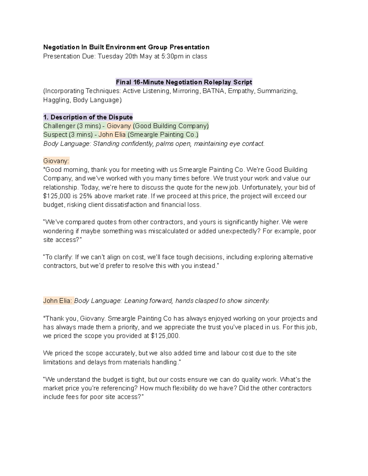 Negotiation Techniques in Built Environment: Group Presentation Script ...
