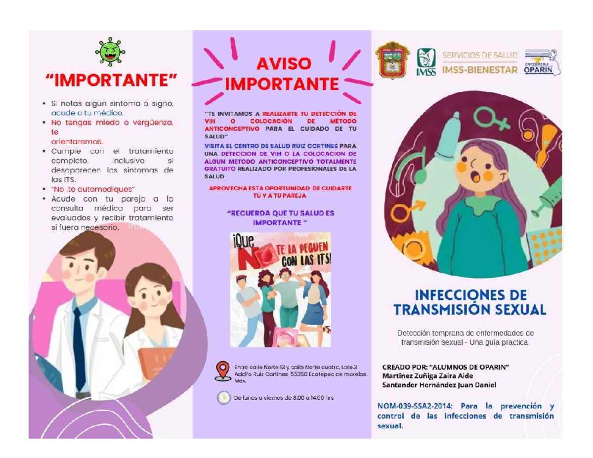 Tríptico sobre Anticonceptivos y Detección de ITS en IMSS - Studocu