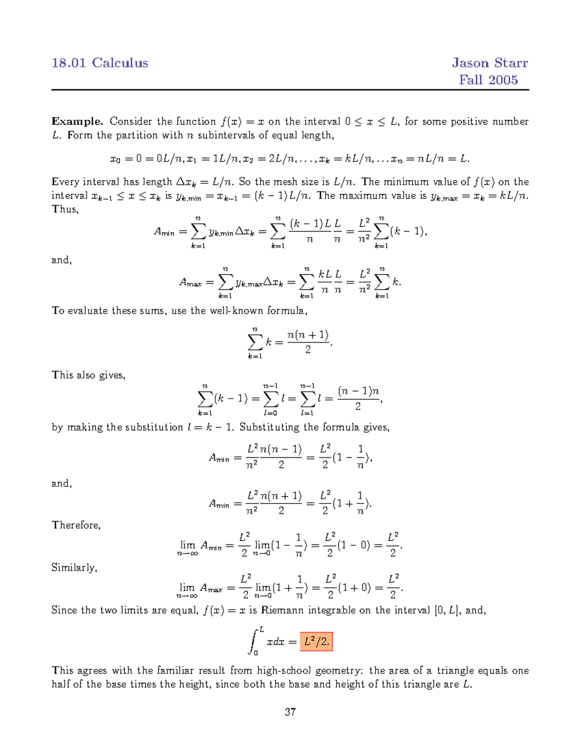 18.01 Calculus Final Exam Notes: Riemann Integrability Example - Studocu