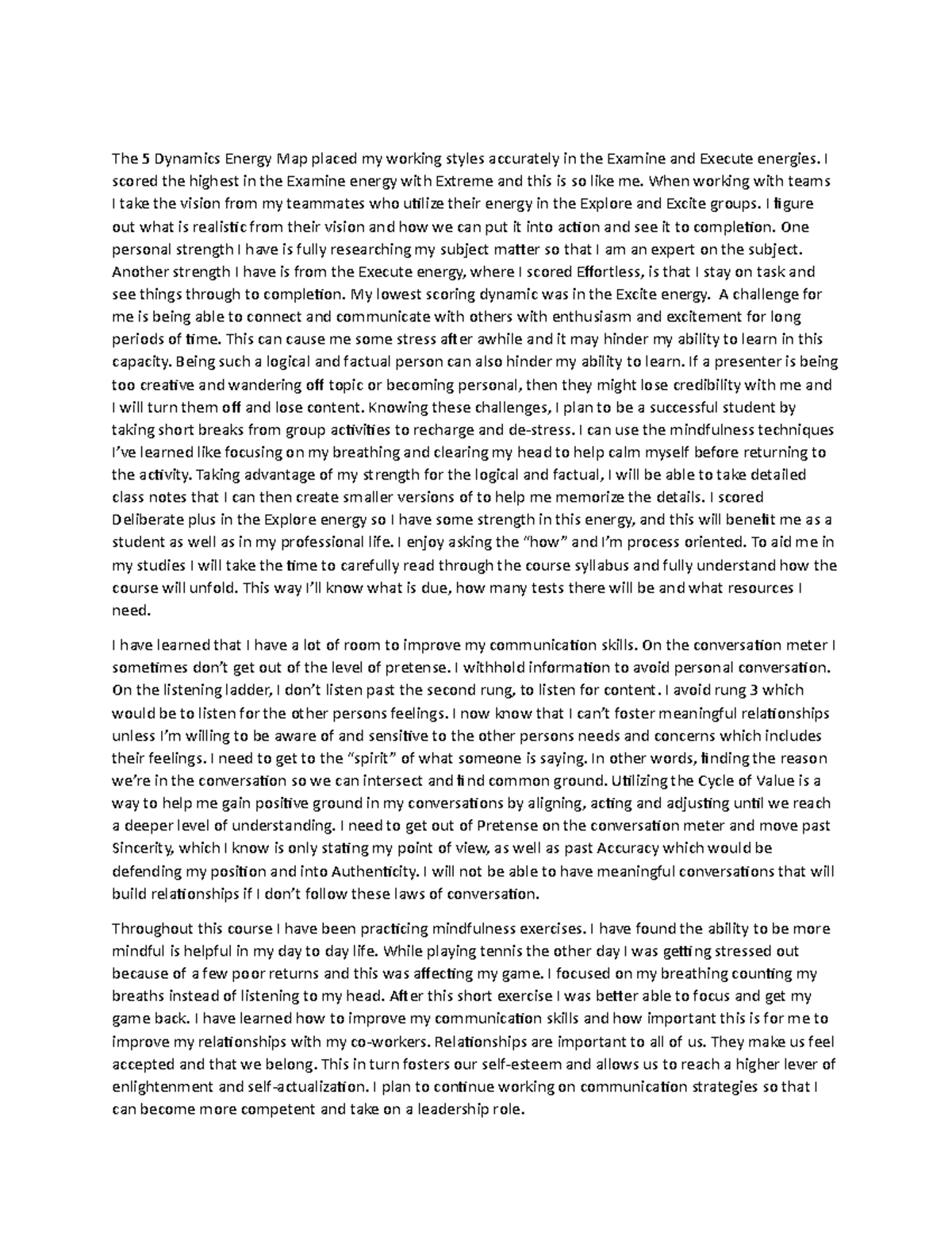Reflection Paper on Communication and Mindfulness Improvement - Studocu