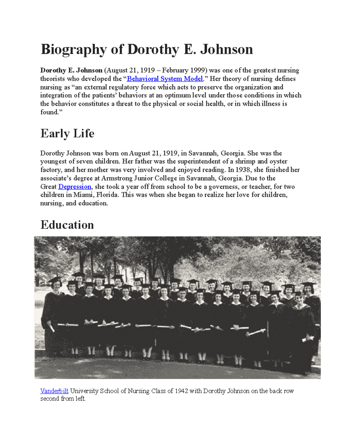 Dorothy E. Johnson's Behavioral System Model: Overview and Concepts ...