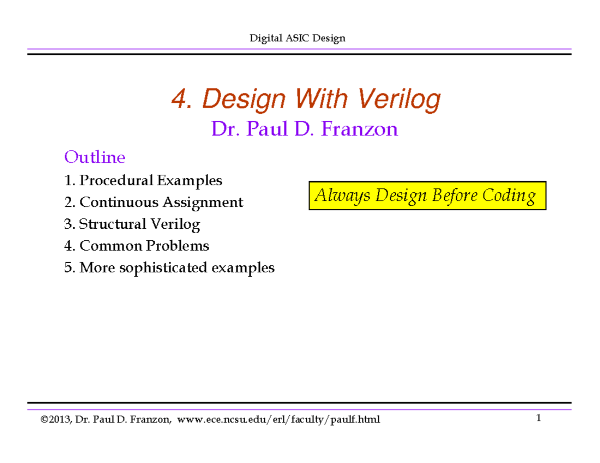 Digital ASIC Design 4: Common Problems and Fixes Overview - Studocu