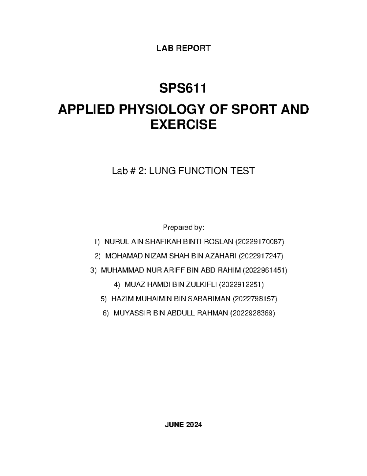 SPS 611 Lab Report: Lung Function Test Results & Analysis - Studocu