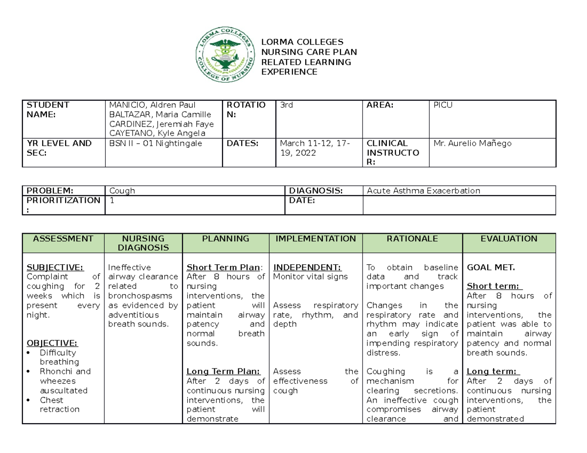 Nursing-CARE-PLAN - Ncp - Nursing - Studocu