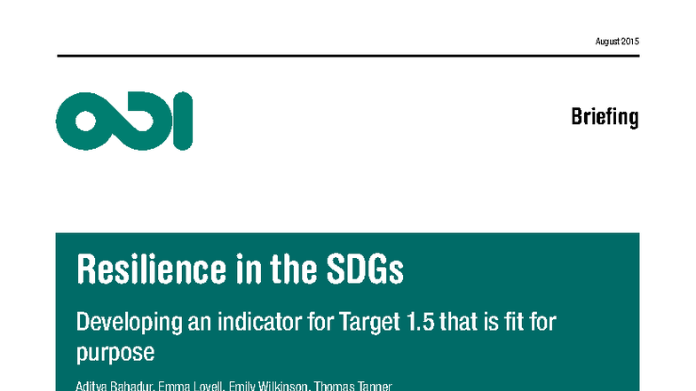 Resilience in the SDGs: Developing an Indicator for Target 1.5 - Studocu