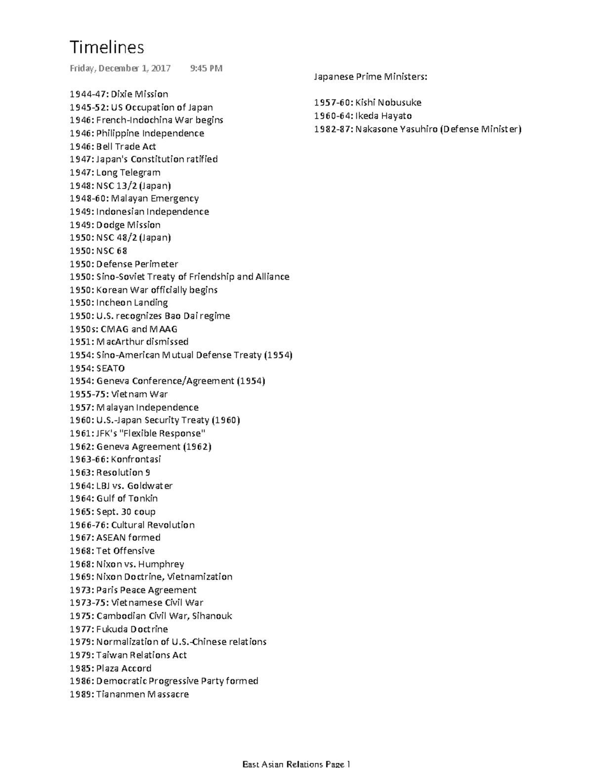 Midterm 2 prep notes - 1944 -47: Dixie Mission 1945 -52: US Occupation ...