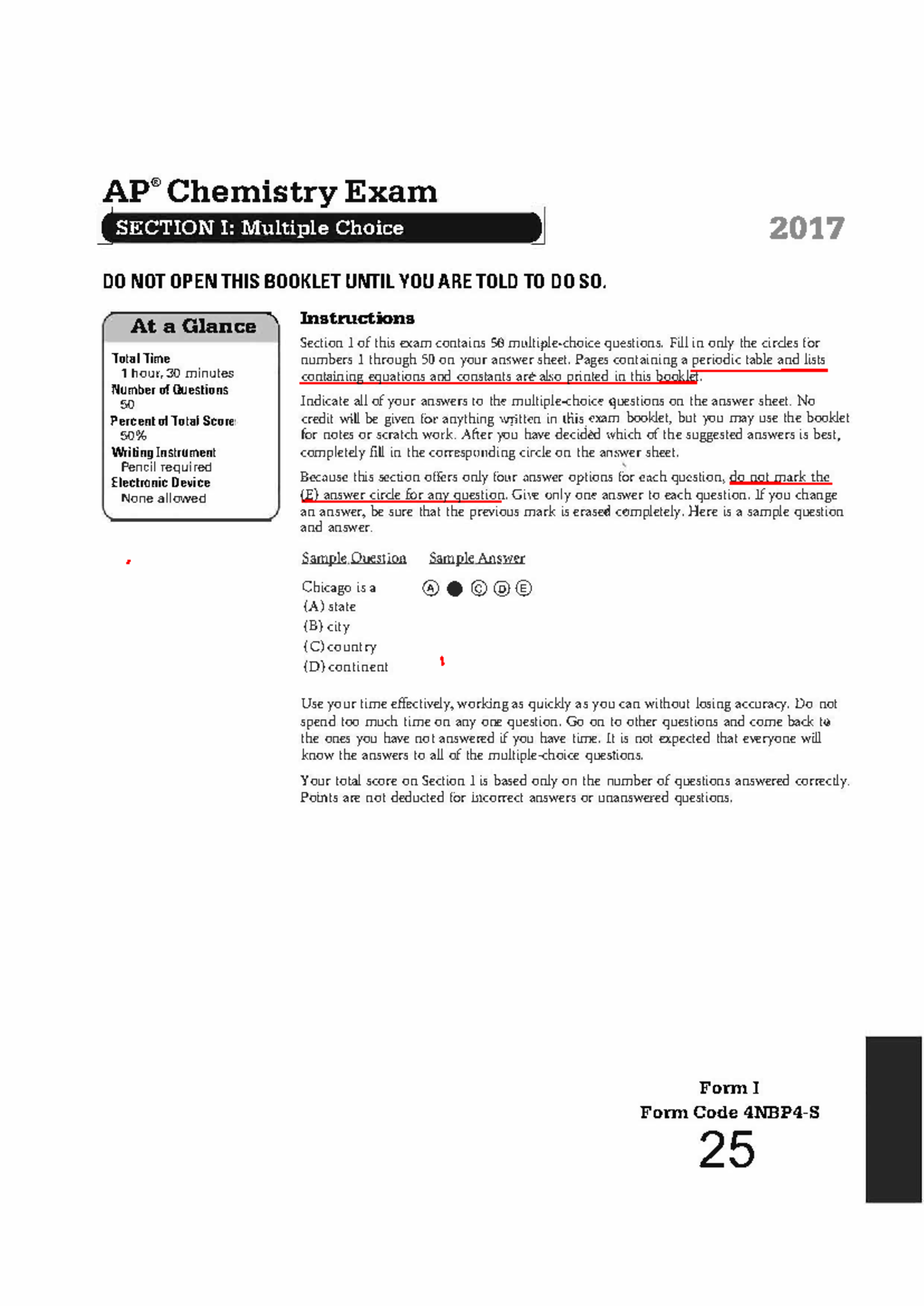 2017 AP Chemistry Exam: Multiple Choice Questions Guide with Answers ...