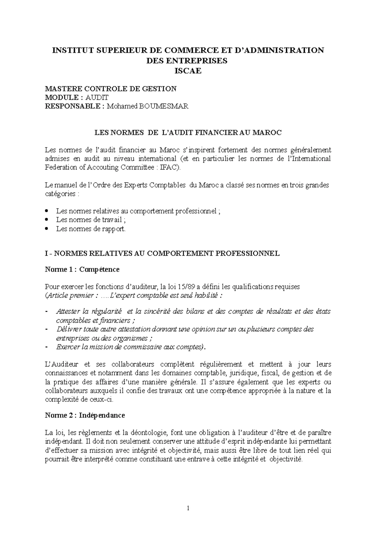 L’ Impact DE L’ Audit Interne SUR LA Pérformance DE L’ Entreprise - Mémoire de fin d’étude pour ...