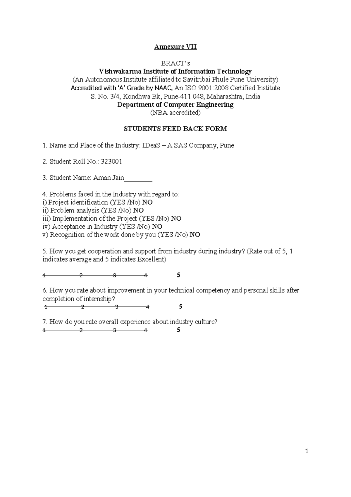 Annexure VII Student feedback - Annexure VII BRACT’s Vishwakarma ...