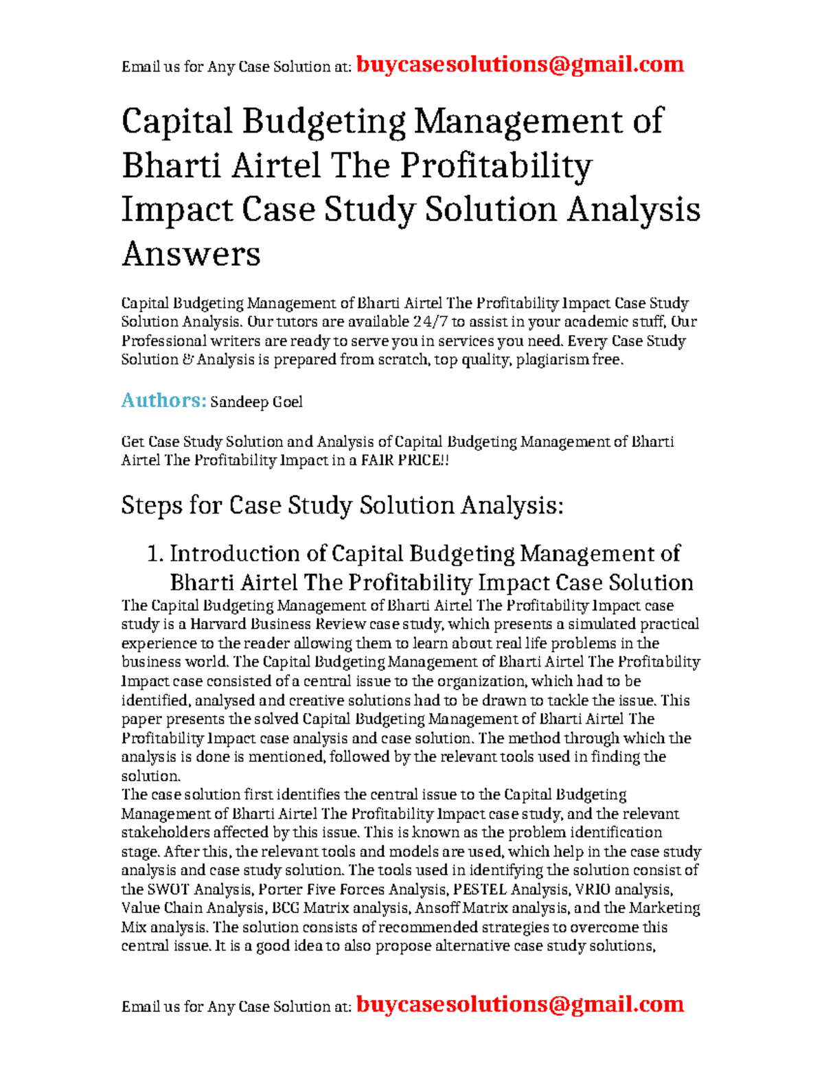Capital Budgeting Management Case Study Solution: Bharti Airtel's ...