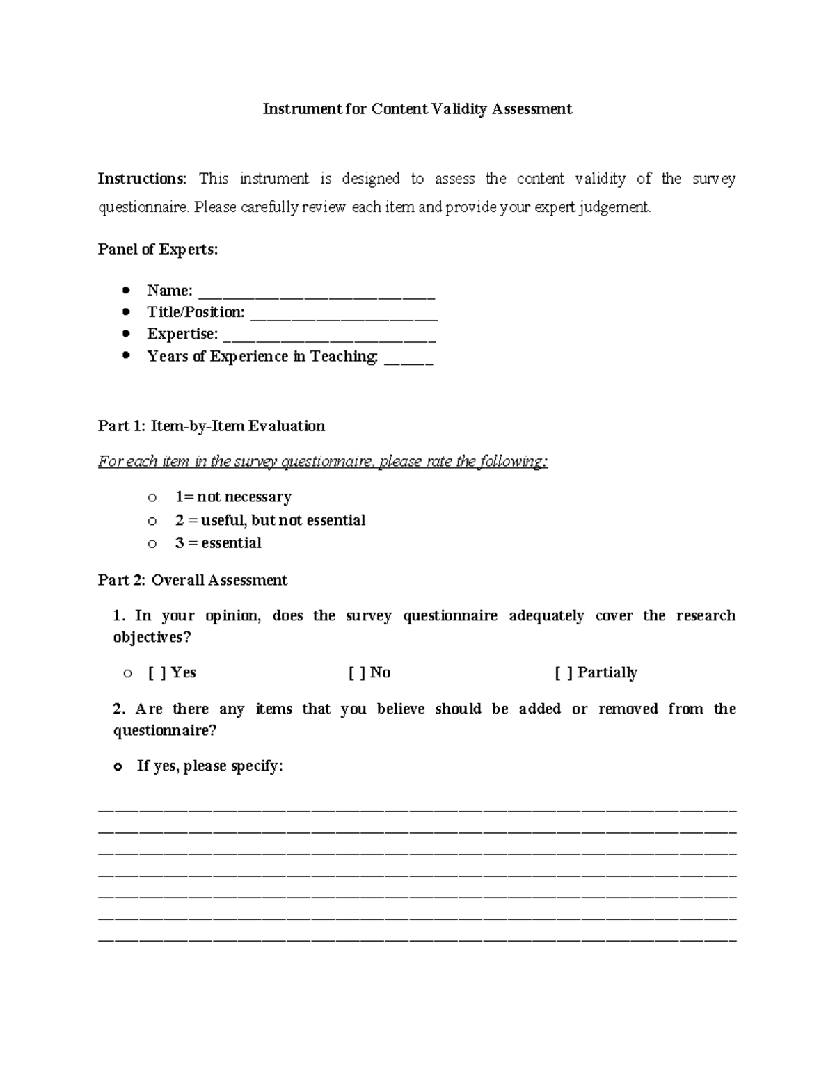 Content Validity Assessment Instrument for Student Organizations (CSU ...