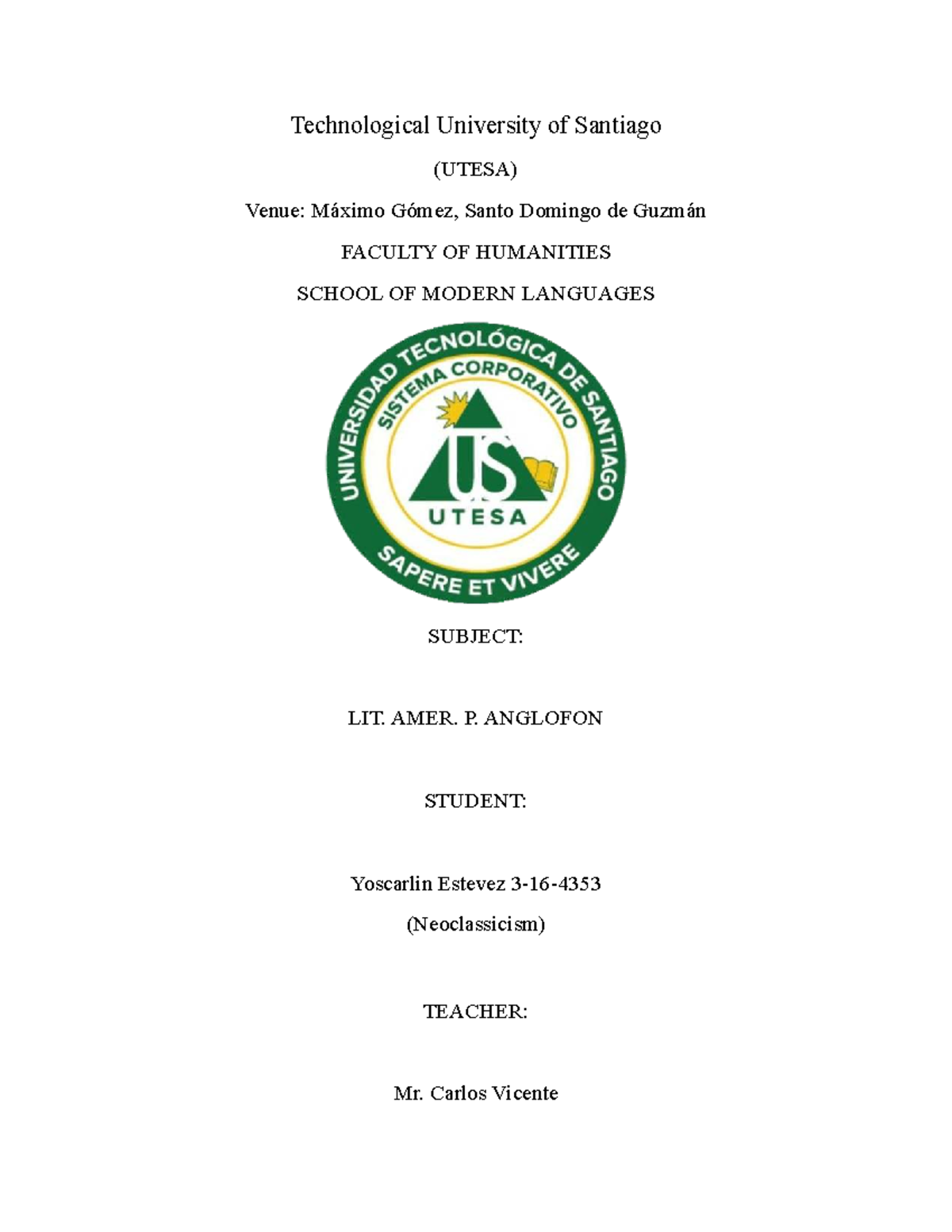 Neoclassicism in Literature: An Overview - LIT. AMER. P. ANGLOFON - Studocu