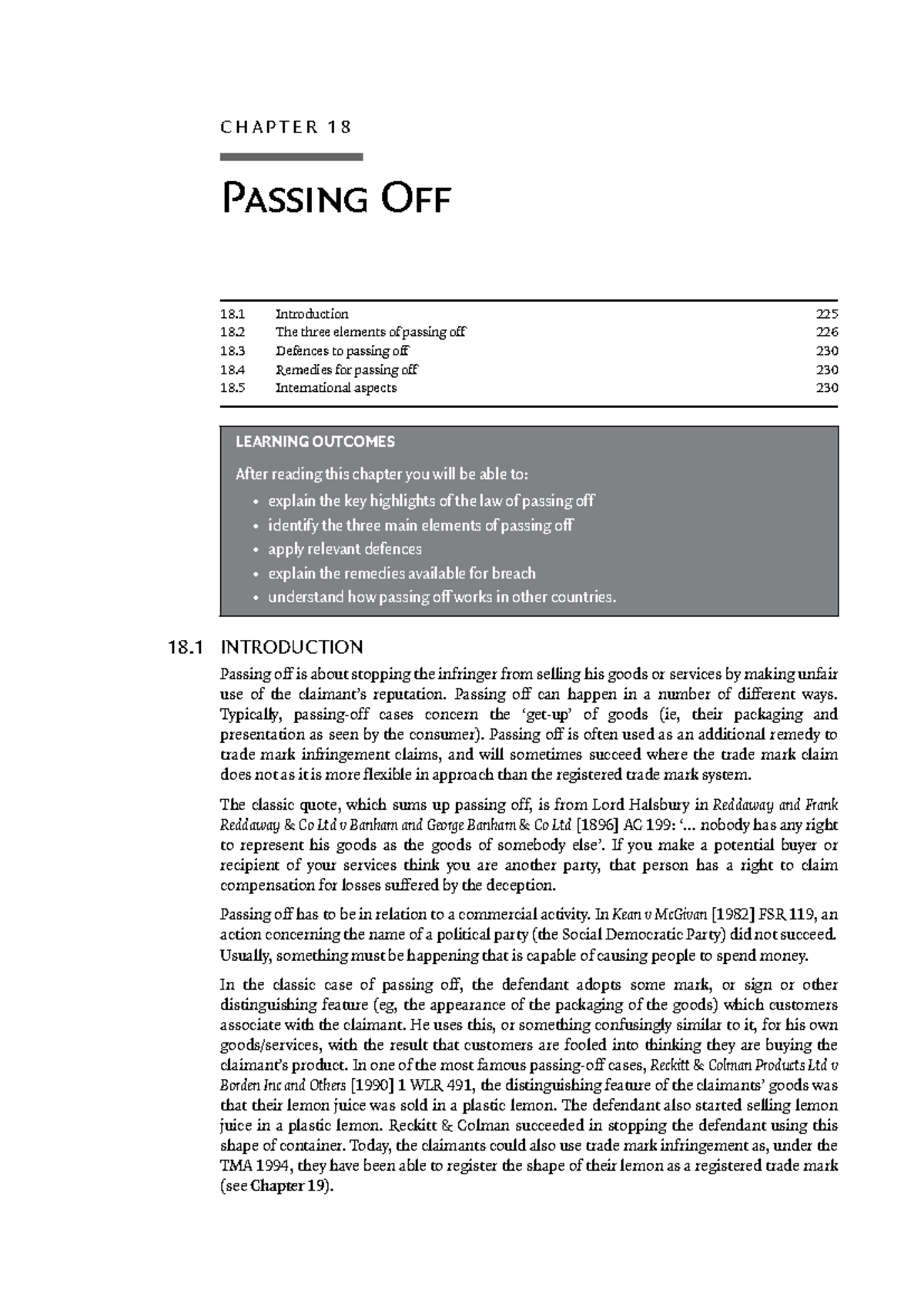 Chapter 18 - In-Depth Study of Passing Off and Its Elements - Studocu