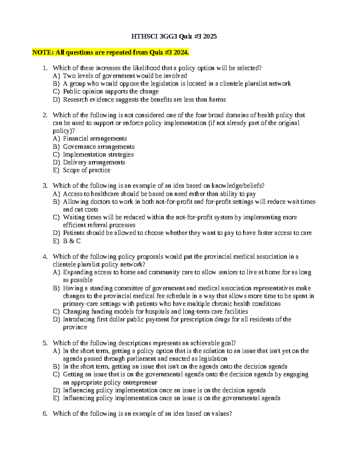 HTHSCI 3GG3 Quiz #3 2025: Key Concepts and Policy Questions - Studocu