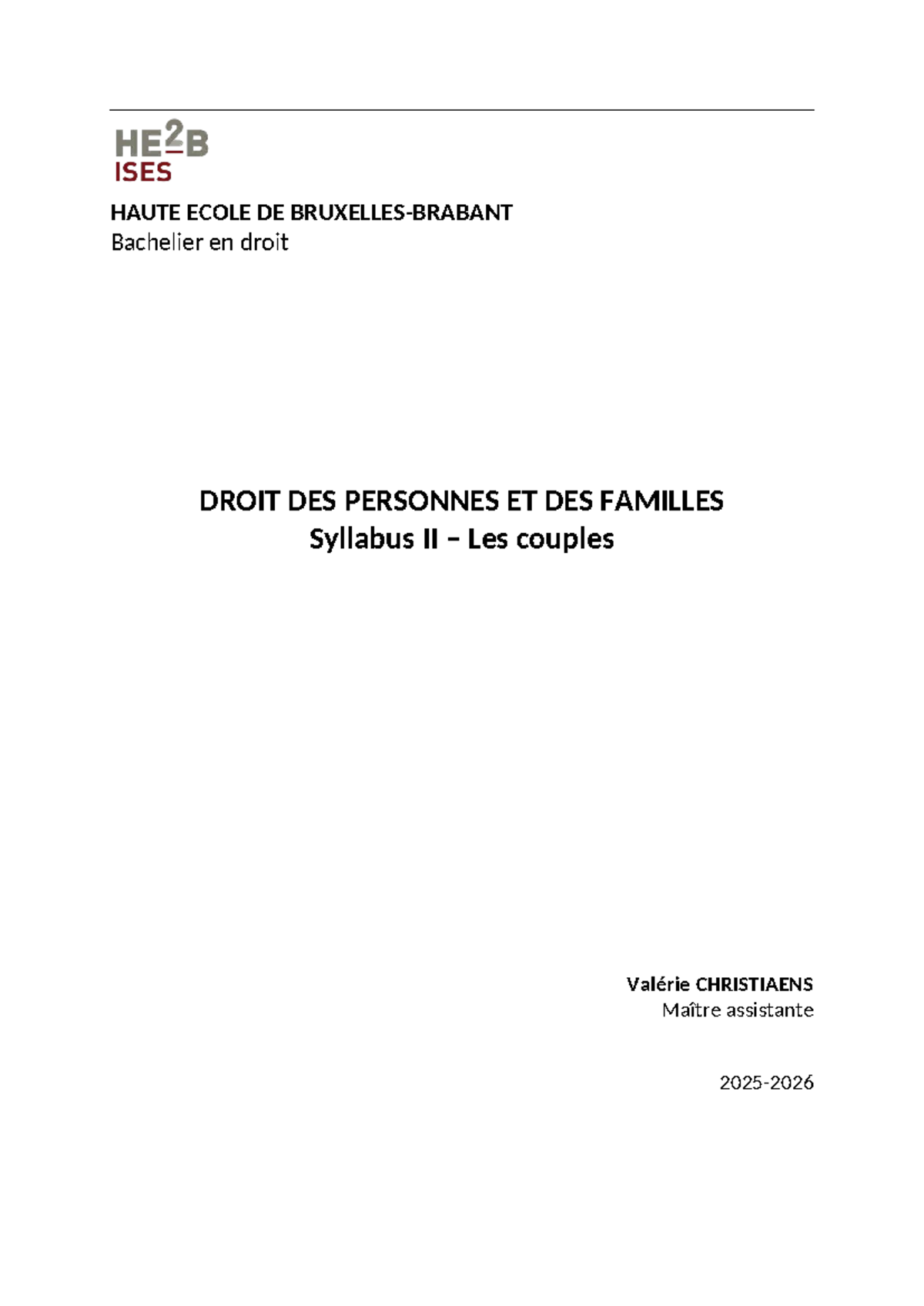 Syllabus II - Droit des Personnes et des Familles (Couples) - Studocu