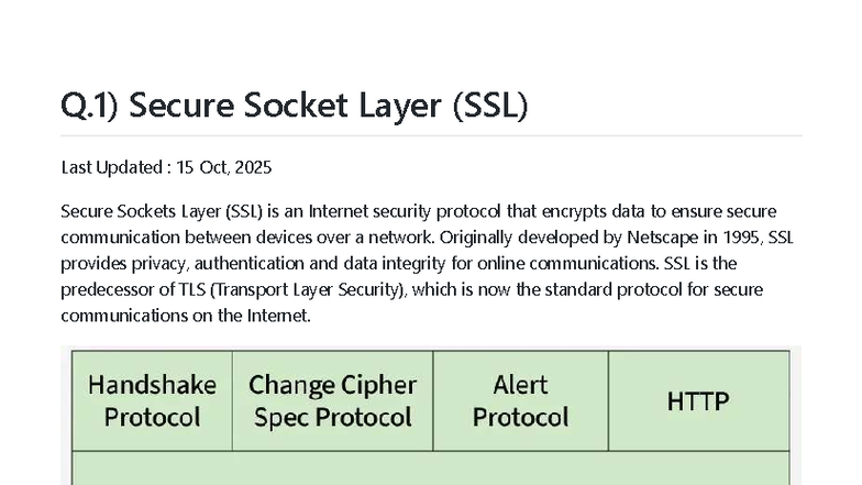 Unit 6: Secure Socket Layer (SSL) and Network Security Concepts - Studocu