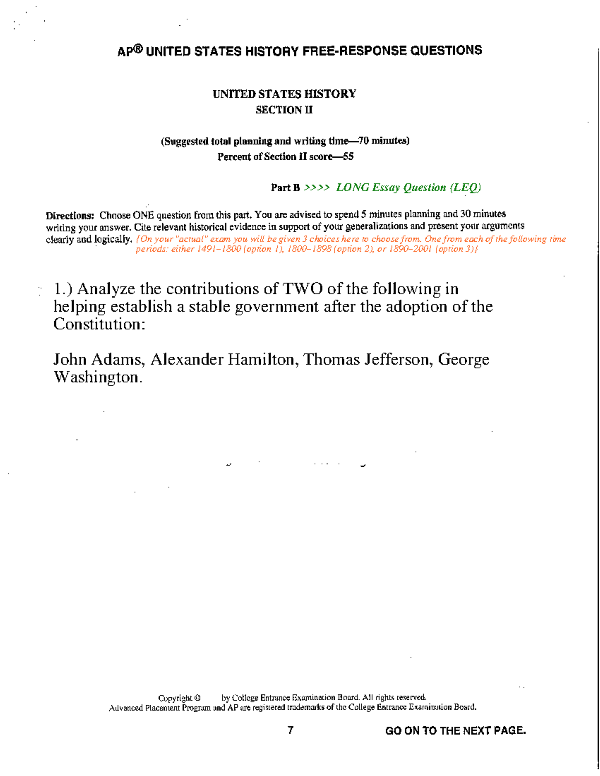 Stephanie Bukuru - Washington, Adams, Jefferson LEQ Apush - 1.) Analyze ...