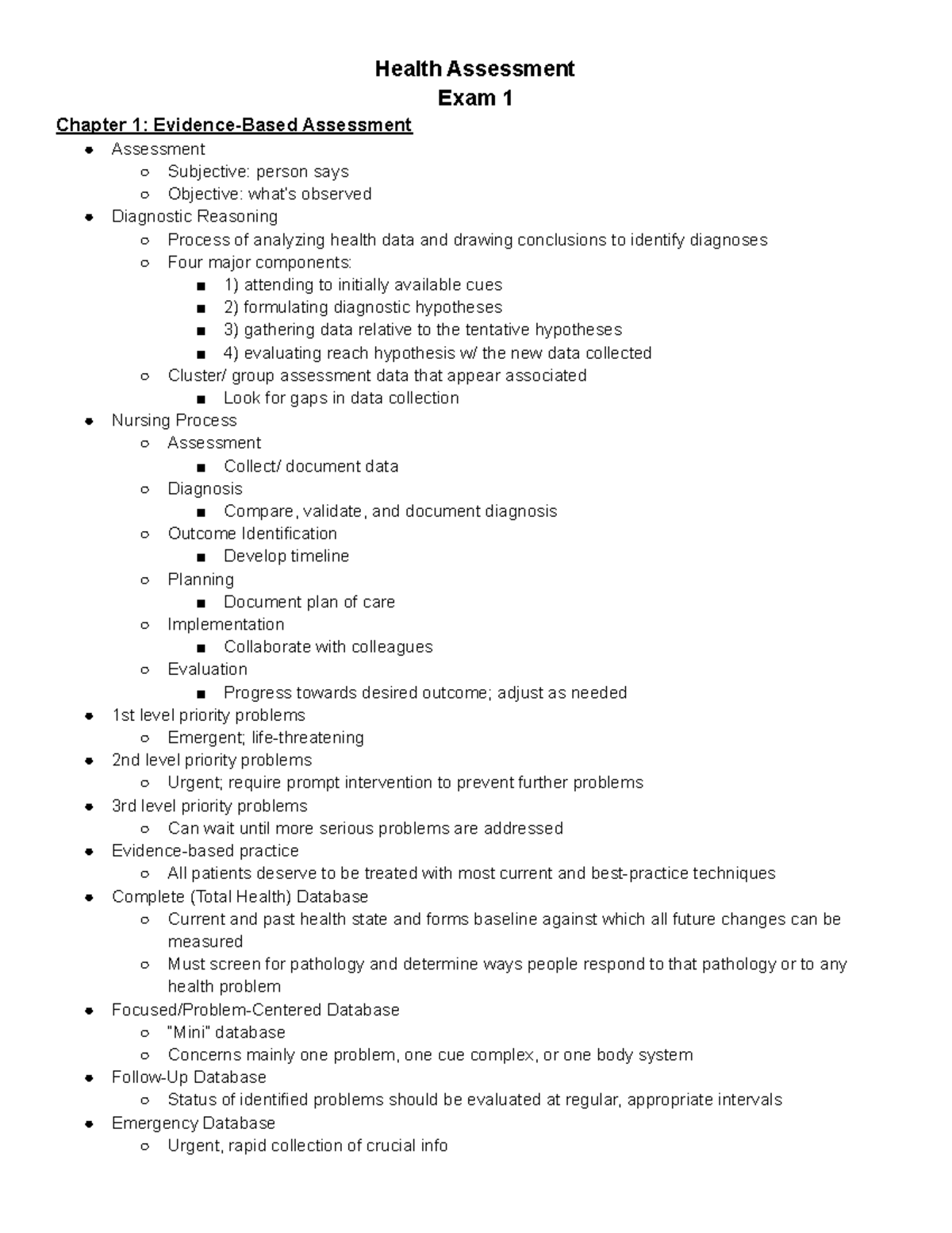 Health Assessment - Exam 1 Notes for Nursing Practice - Studocu