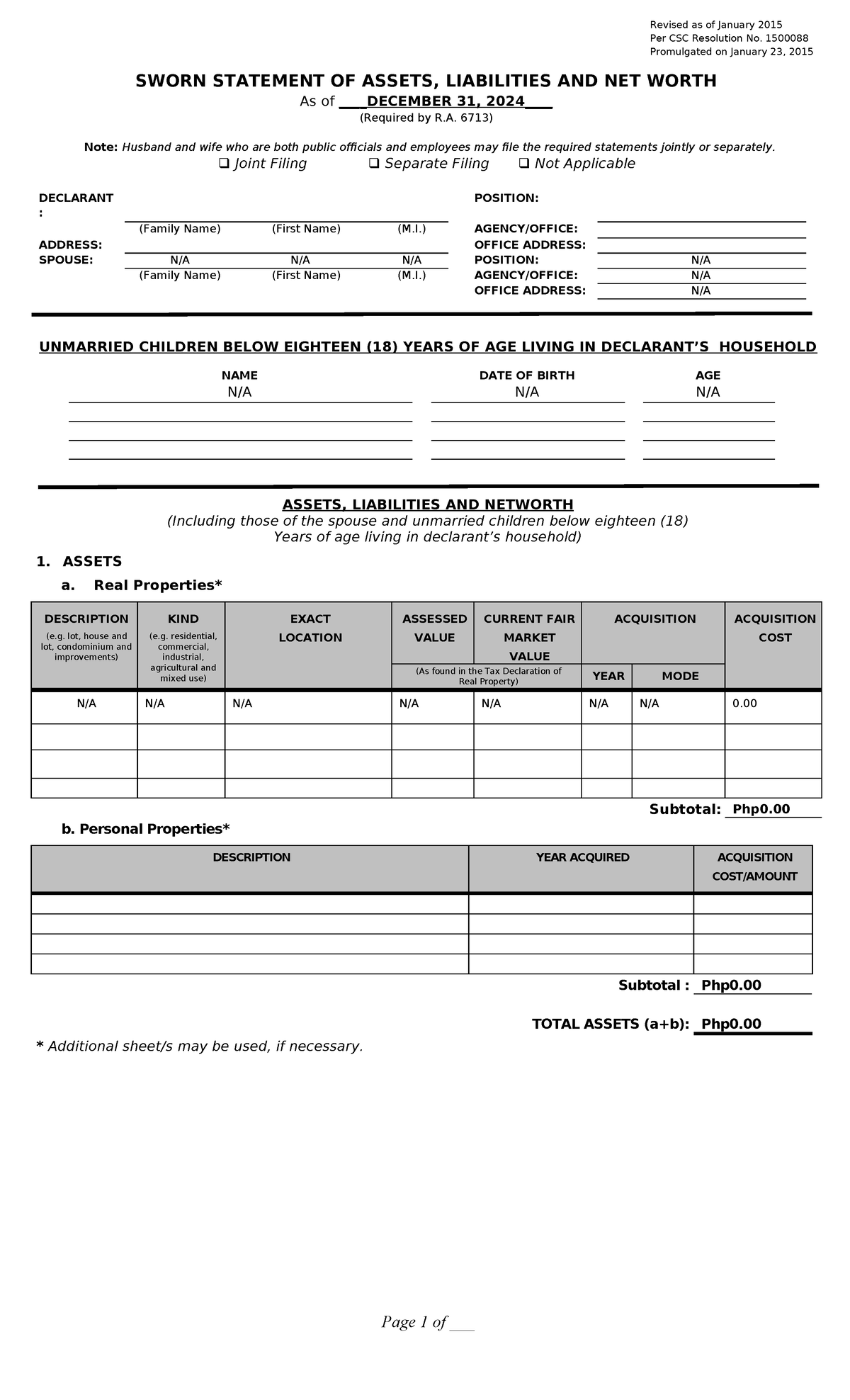 SALN- Blank-COPY - GTTHTH - Revised as of January 2015 Per CSC ...