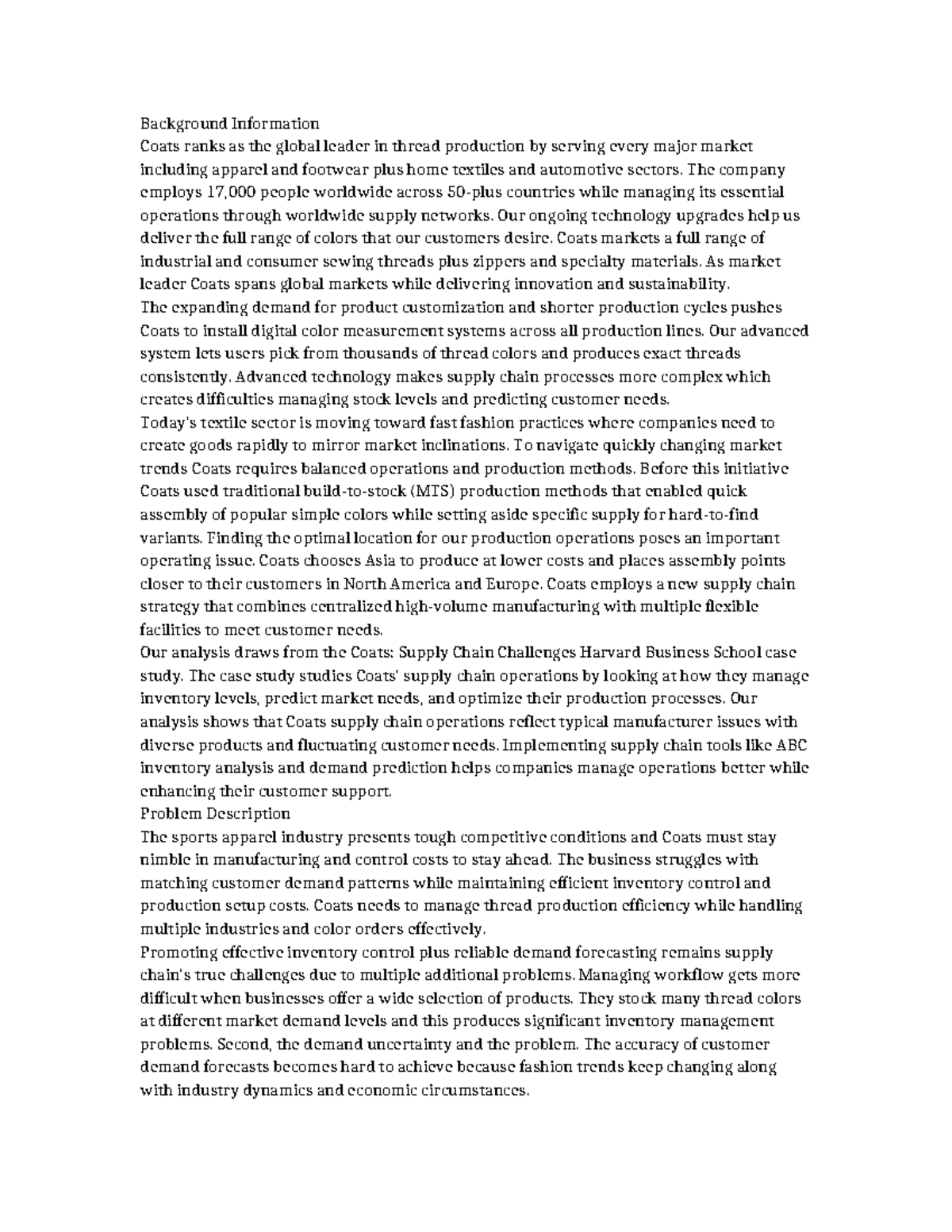 Coats Supply Chain Analysis: Challenges & Strategies (HBS Case Study ...