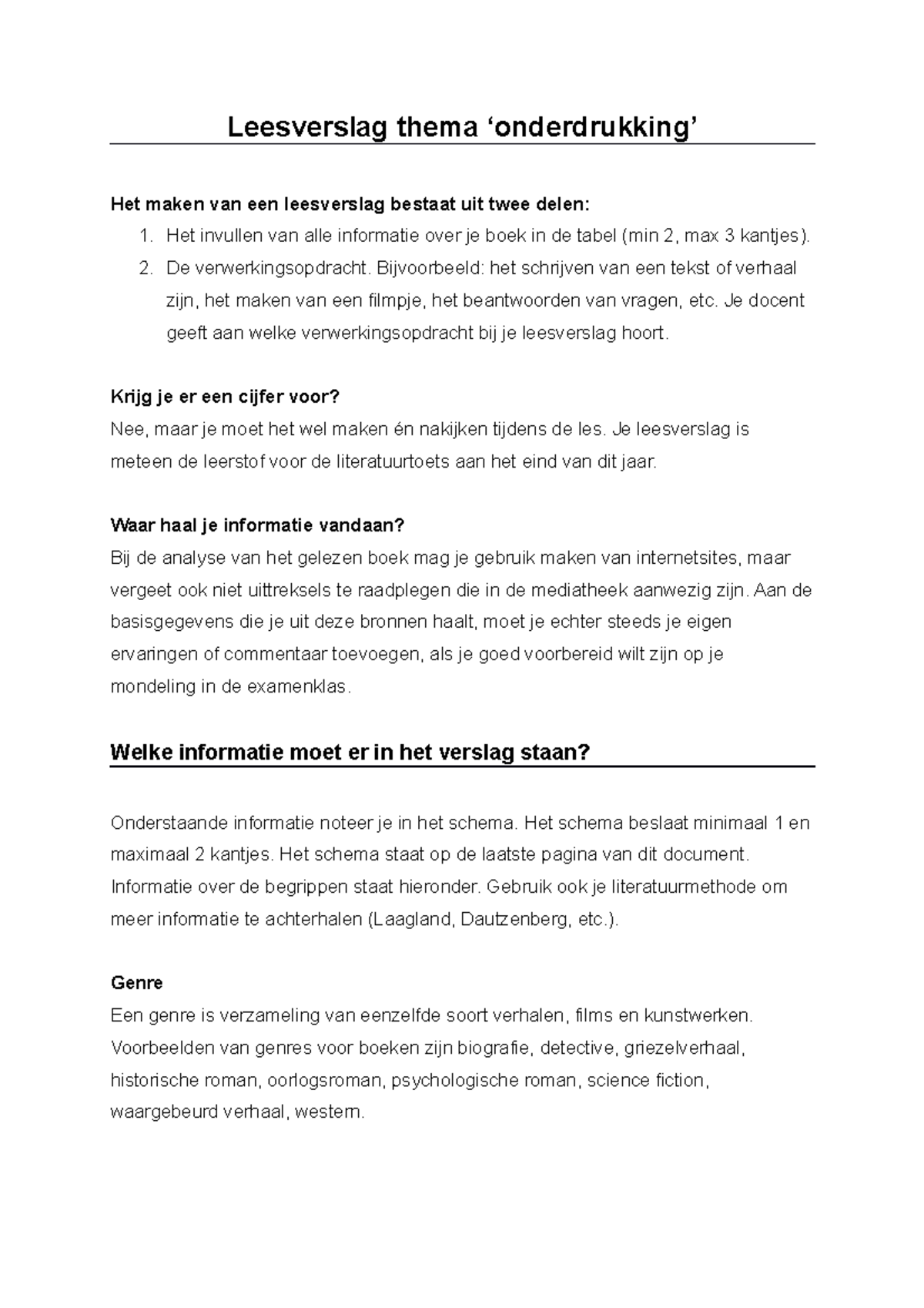 Leesverslag Onderdrukking voor Literatuurtoets: Thema & Analyse ...