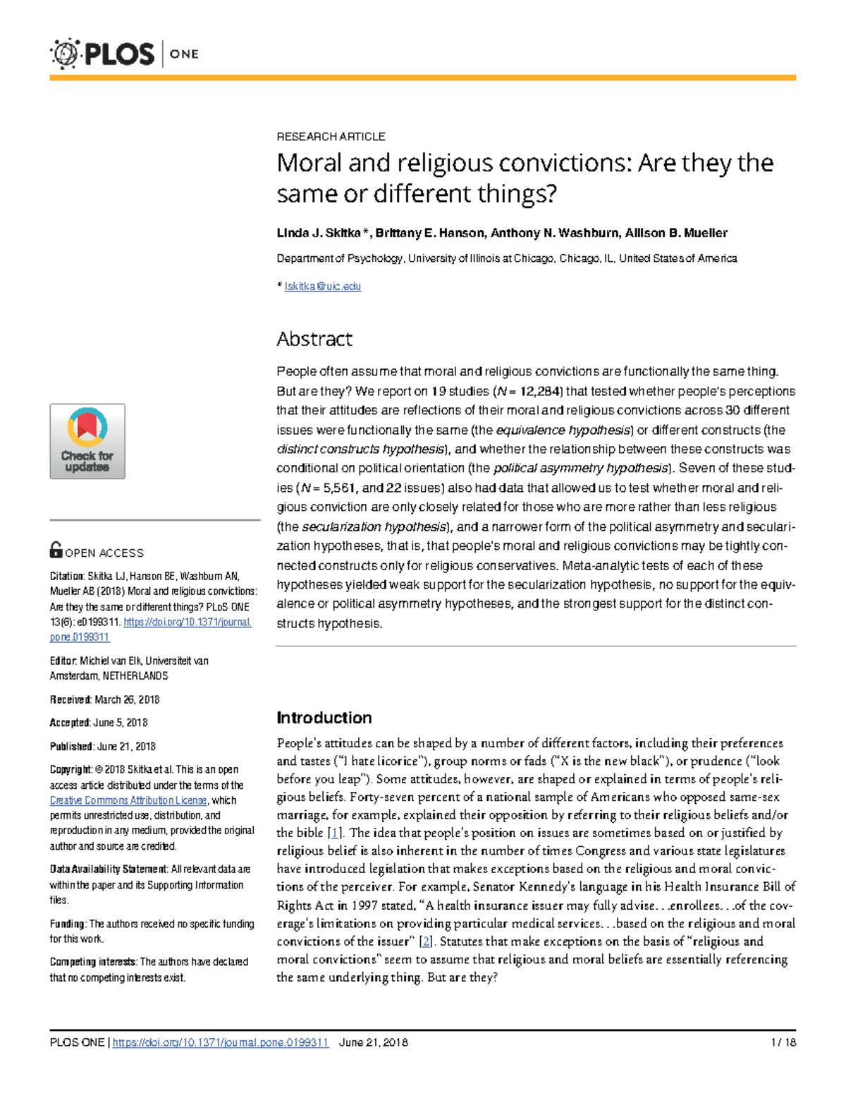 Moral vs. Religious Convictions: Distinct Constructs Explored (Psy 302 ...