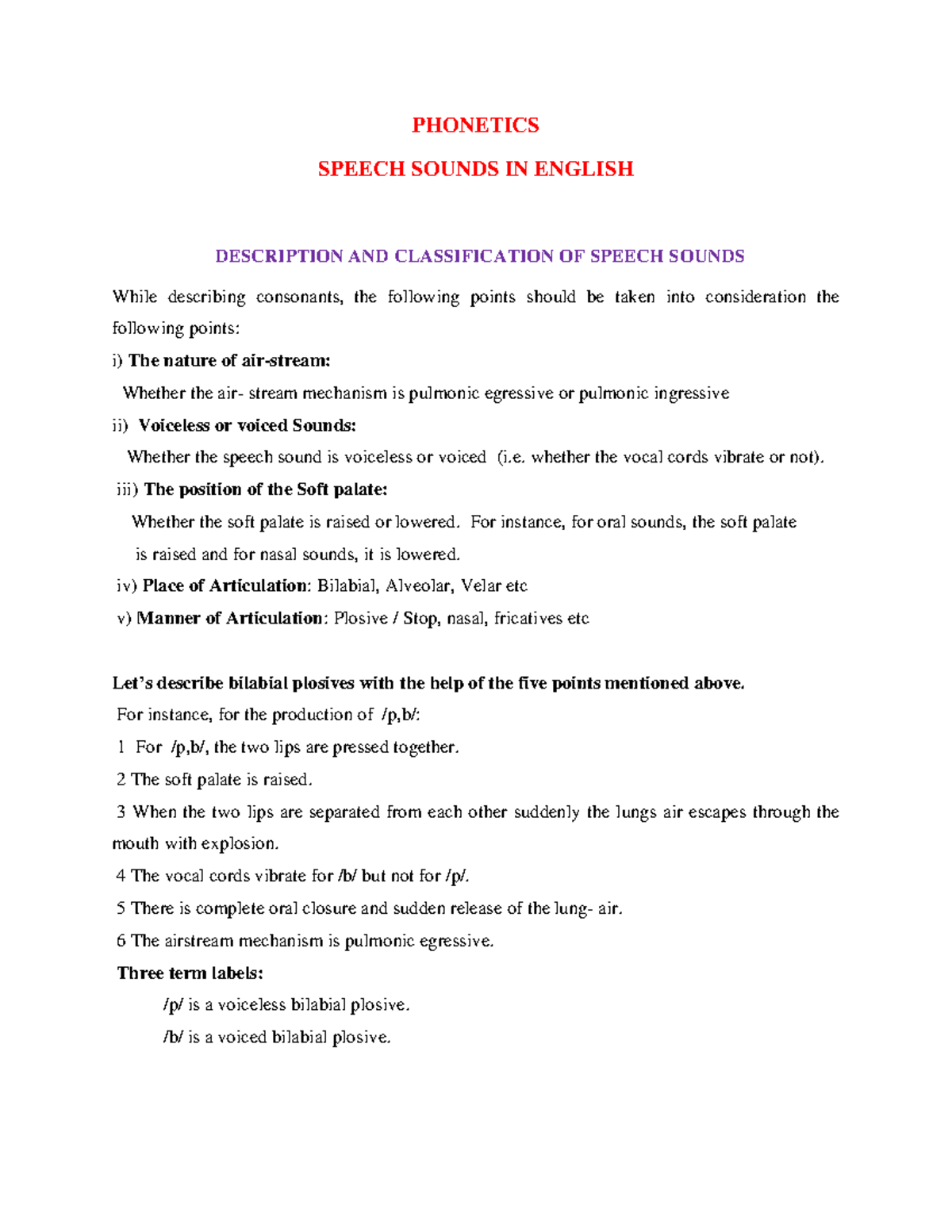 Phonetics and Speech Sounds: ENGLISH 101 Overview and Classification ...