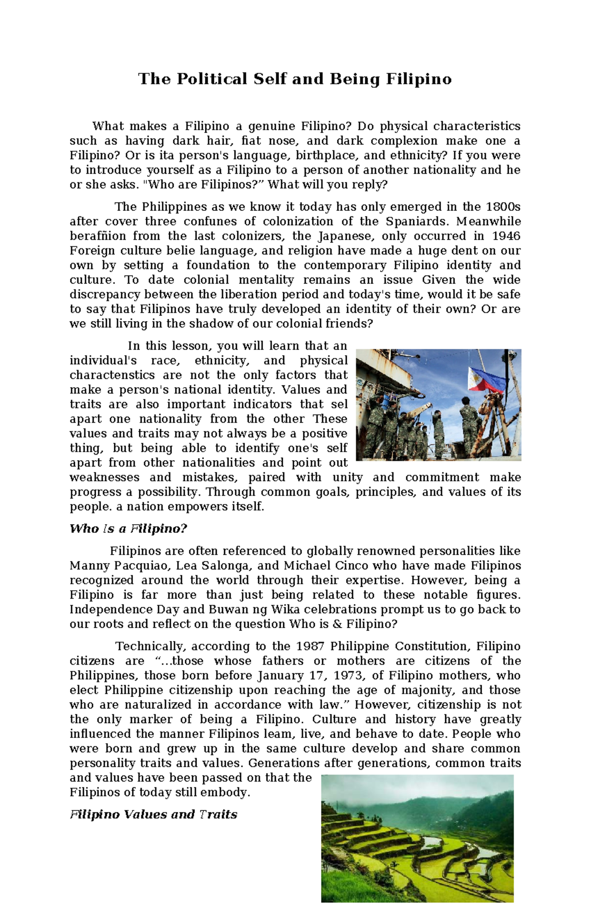 PHIL 101: Understanding the Filipino Identity and Values - Studocu