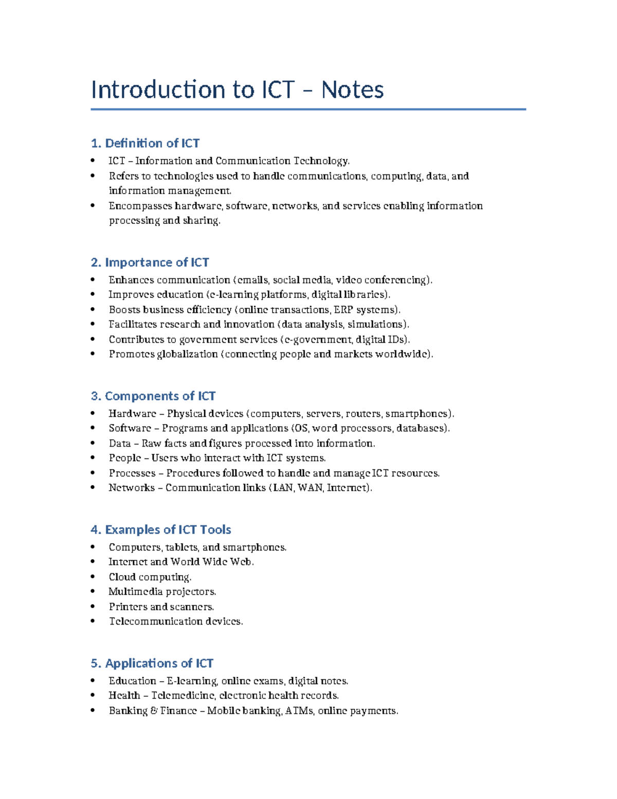 ICT 101: Introduction to Information & Communication Technology Notes ...