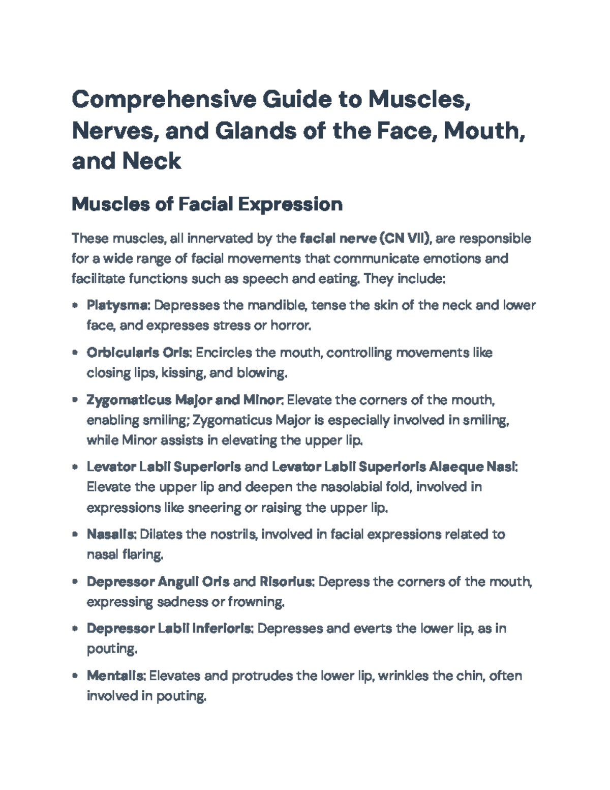 Comprehensive Guide to Facial Muscles, Nerves & Glands (Anatomy) - Studocu