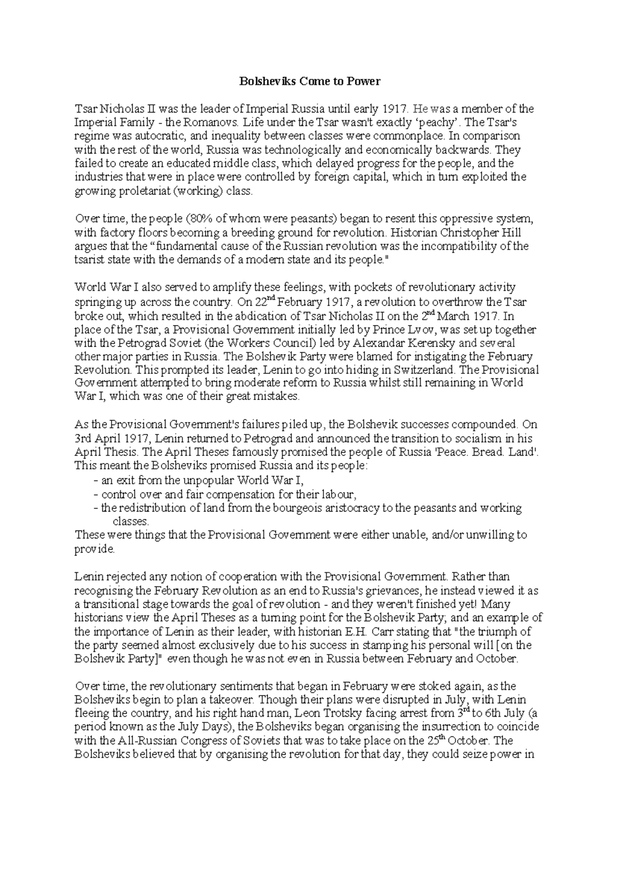 Bolsheviks Come to Power: The 1917 Revolution Explained - Studocu