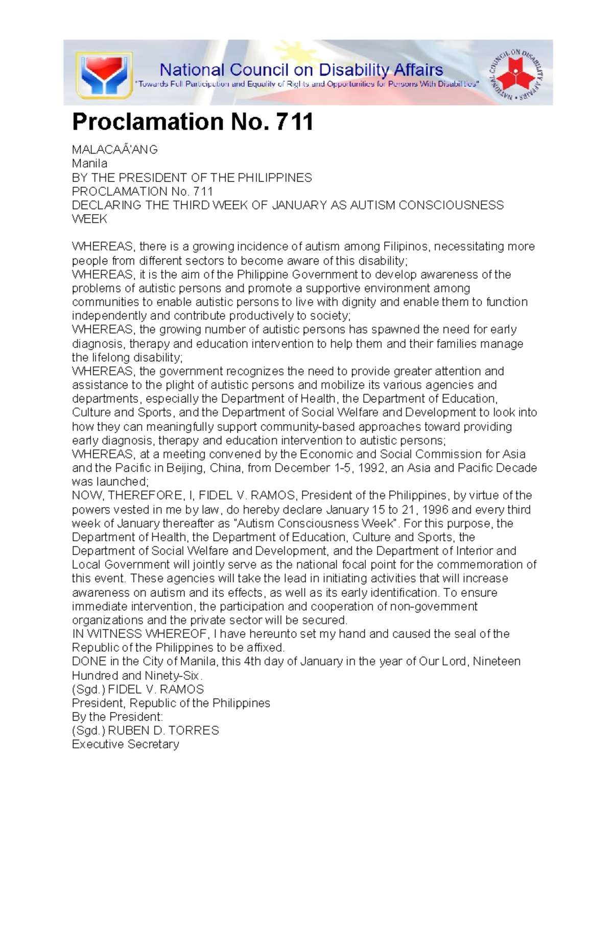 Autism Awareness Proclamation No. 711: A Call for Consciousness - Studocu