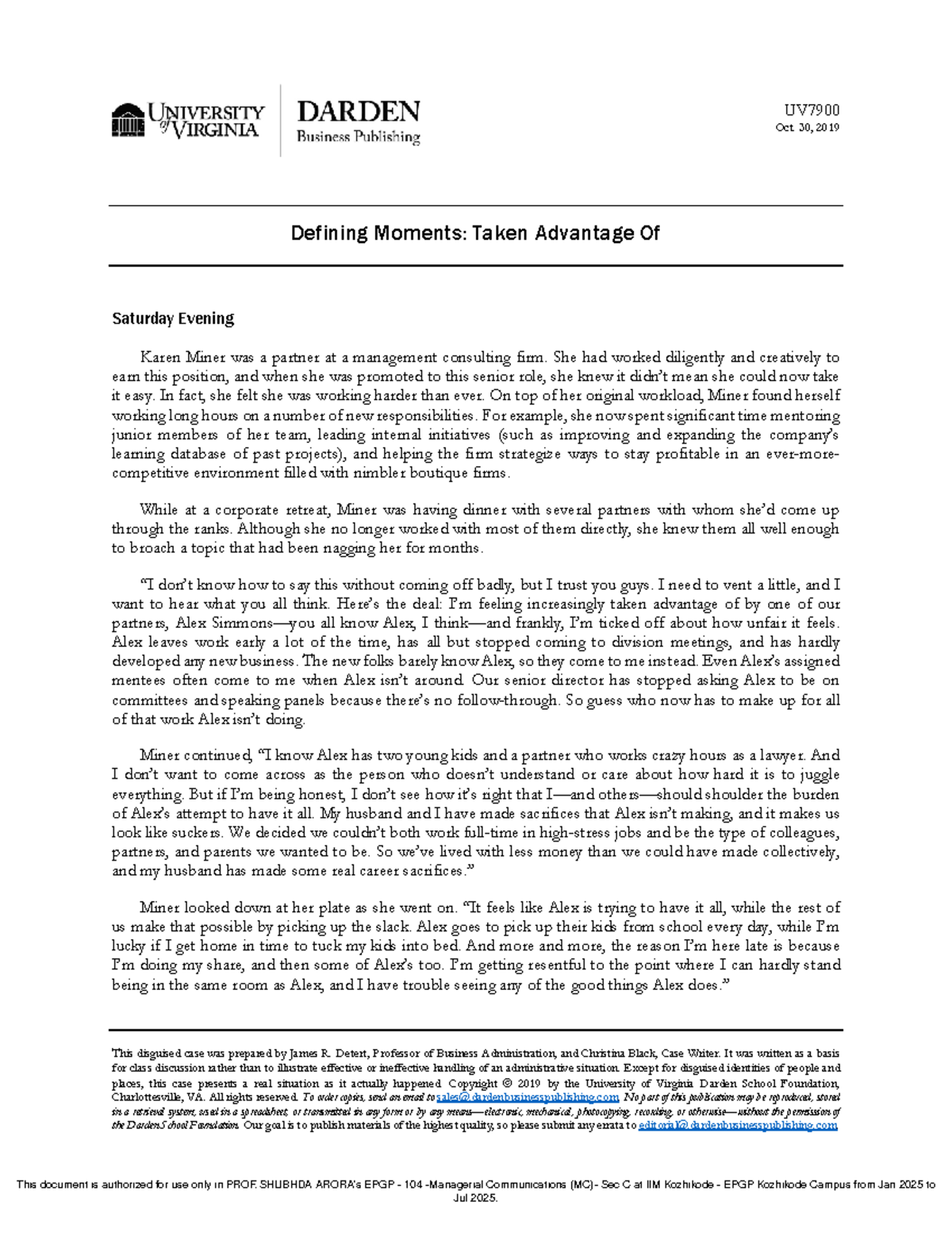 UV7900 Case Study: Navigating Workplace Resentment and Balance - Studocu