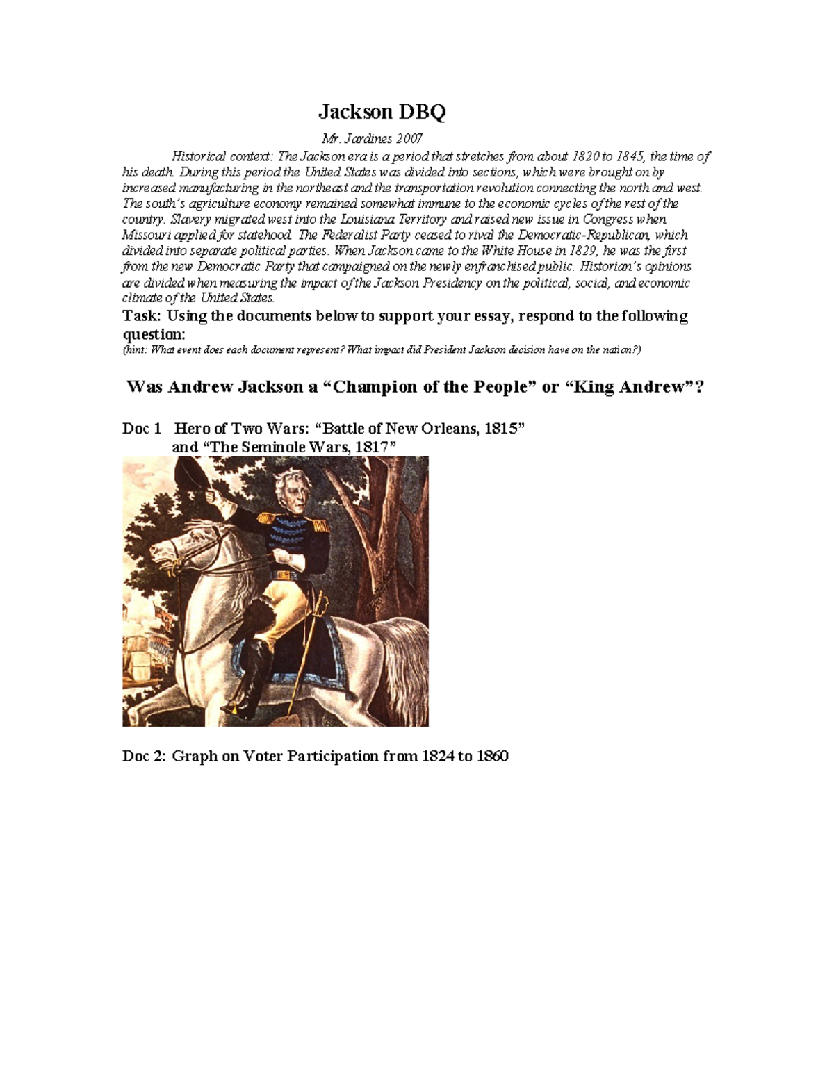 Andrew Jackson DBQ Analysis: Champion or King? (2007) - Studocu