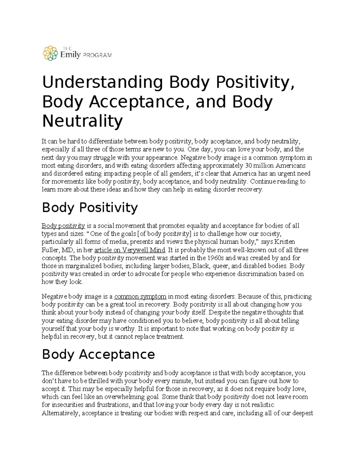 Understanding Body Positivity, Acceptance & Neutrality: A Guide - Studocu