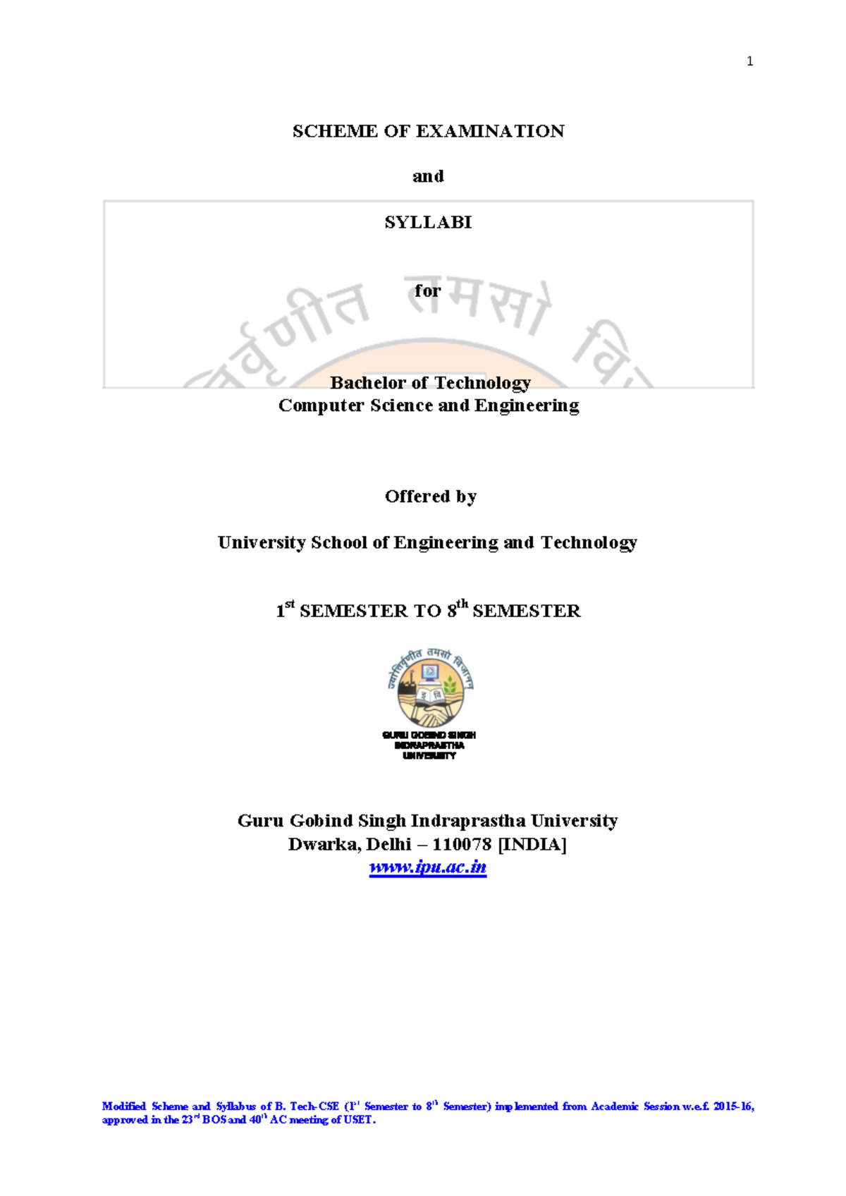 B. Tech-CSE Syllabus: 1st to 8th Semester (2015-16 Onwards) - Studocu