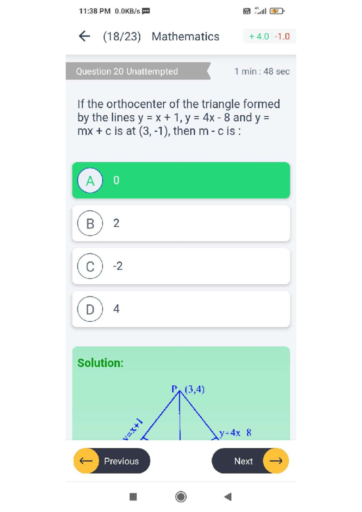Mathematics 4.0 Quiz: Finding m and C for Triangle Orthocenter - Studocu