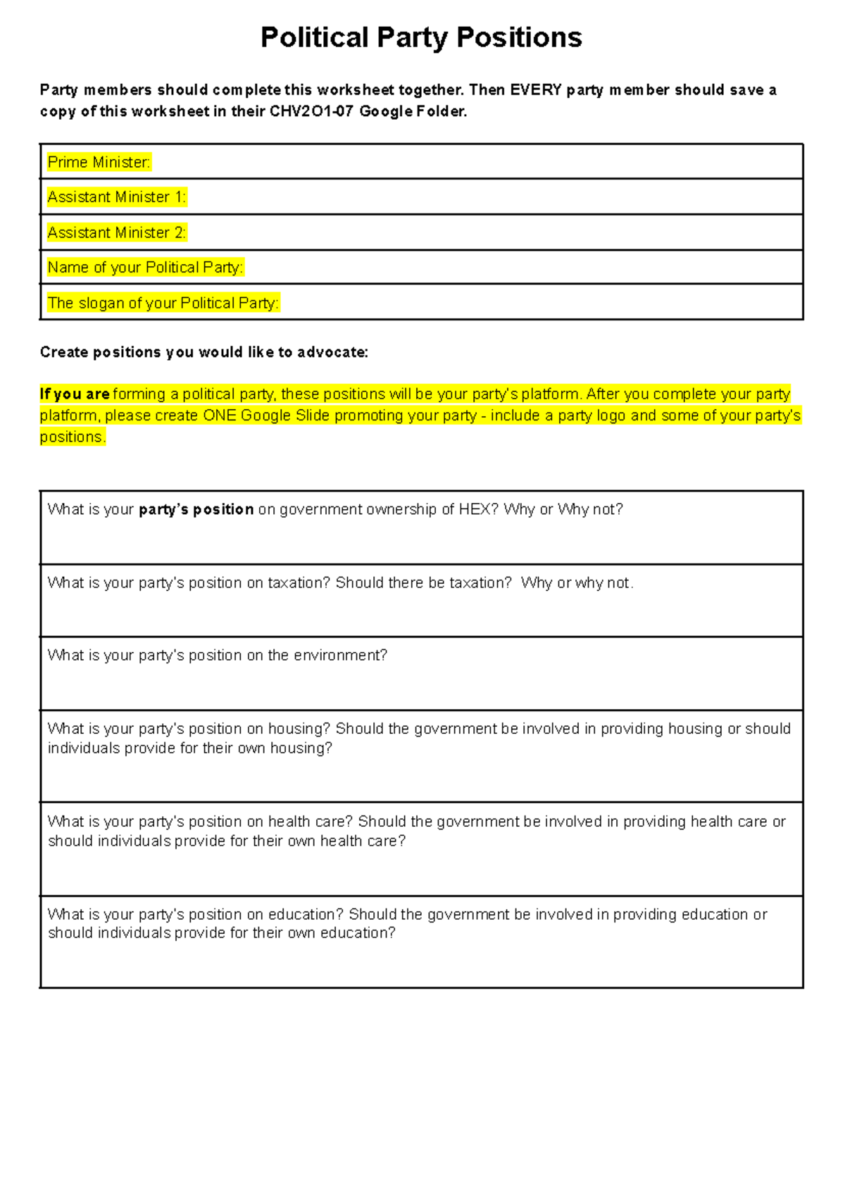 CHV2O1-07 Political Party Platform Worksheet - Studocu