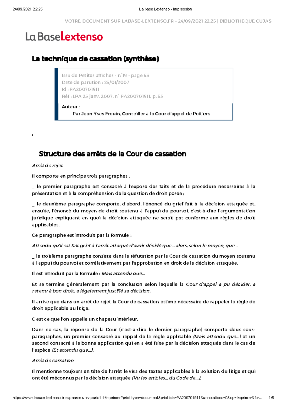 Techniques de Cassation: Synthèse et Structure des Arrêts - Studocu